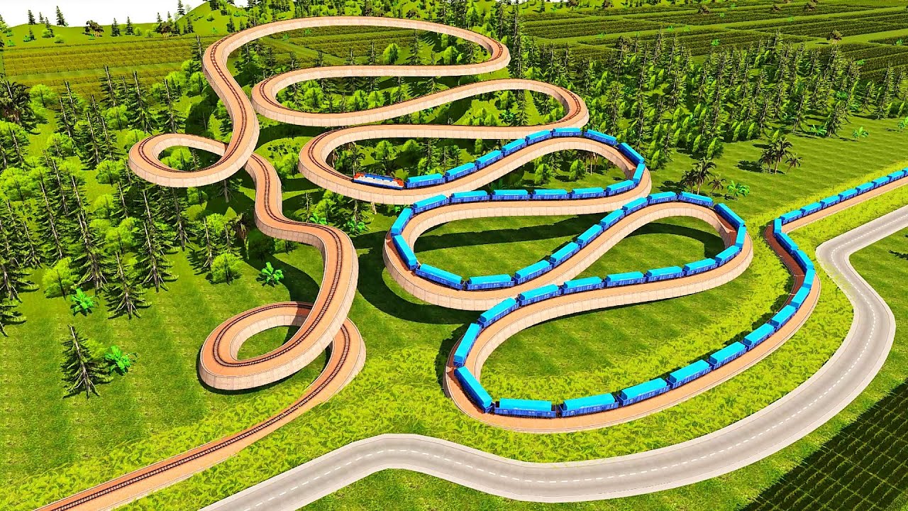 Railway tracks slope upwards with many bends and extreme loops🚂Floating ...