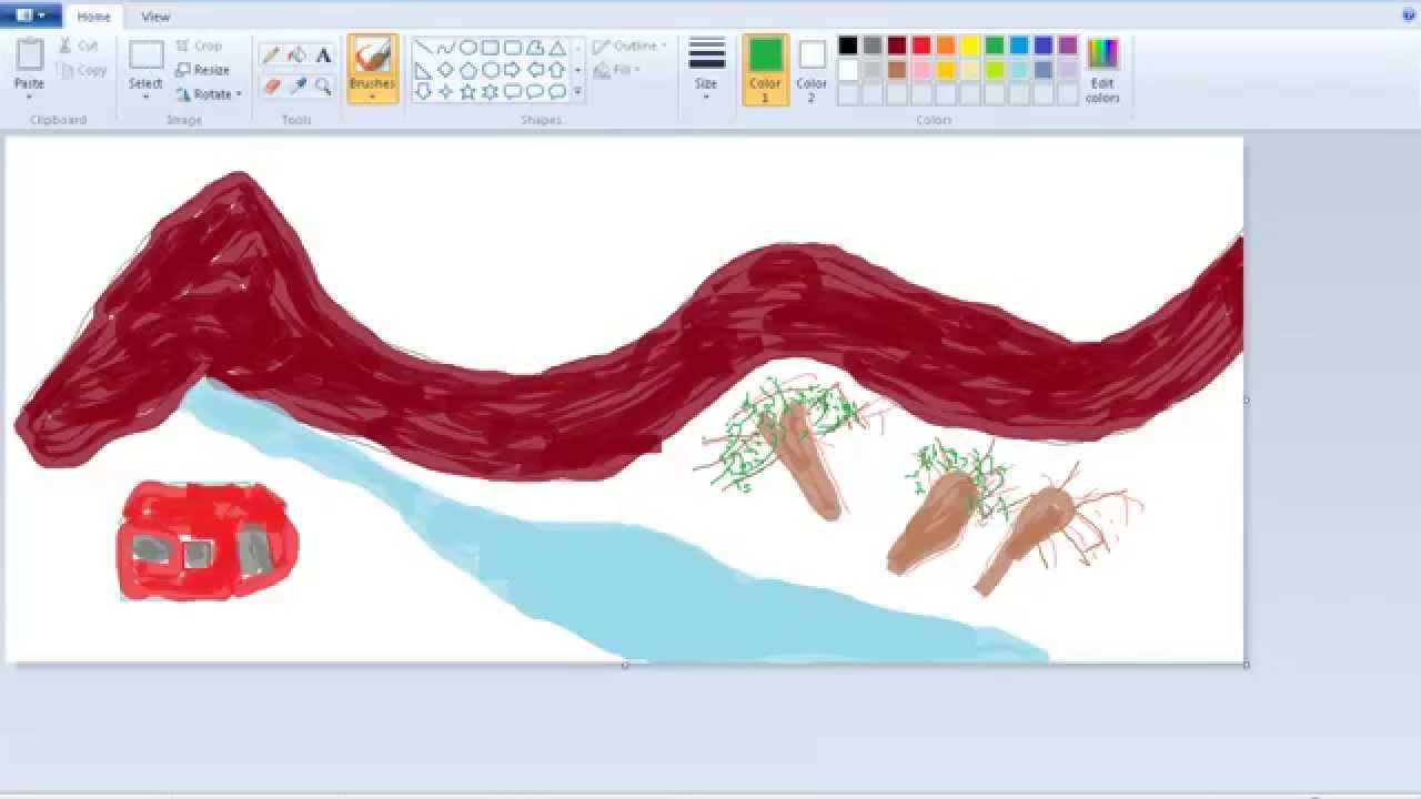 How To Draw And Paint Mountain, River,Tree In MS Paint? - YouTube