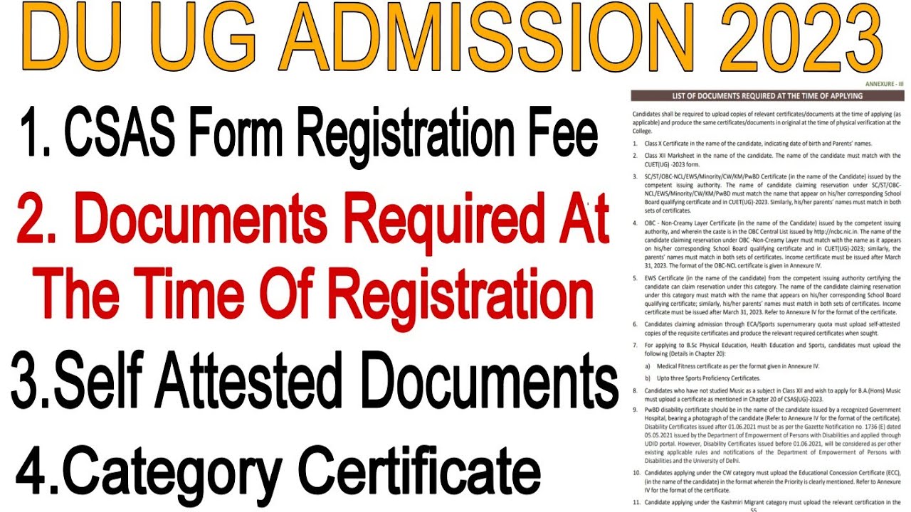 Delhi University CSAS UG Form 2023 || Registration Fee, Documents List ...