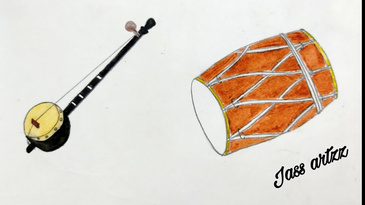 World Music Day Drawing || Folk Instruments Drawing Part 4 || B.Ed/ B.A ...