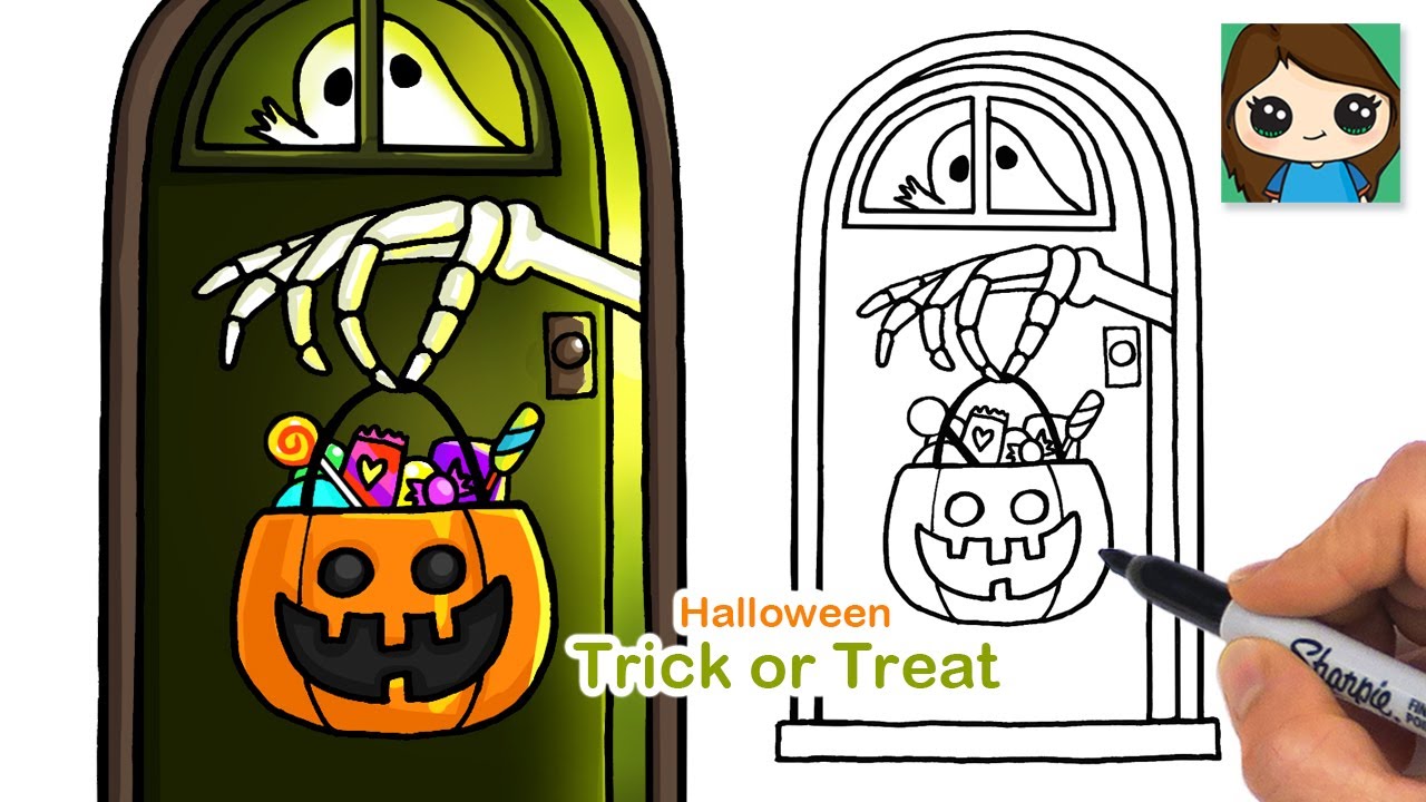 How to Draw Trick or Treat Skeleton 💀 Haunted House - YouTube