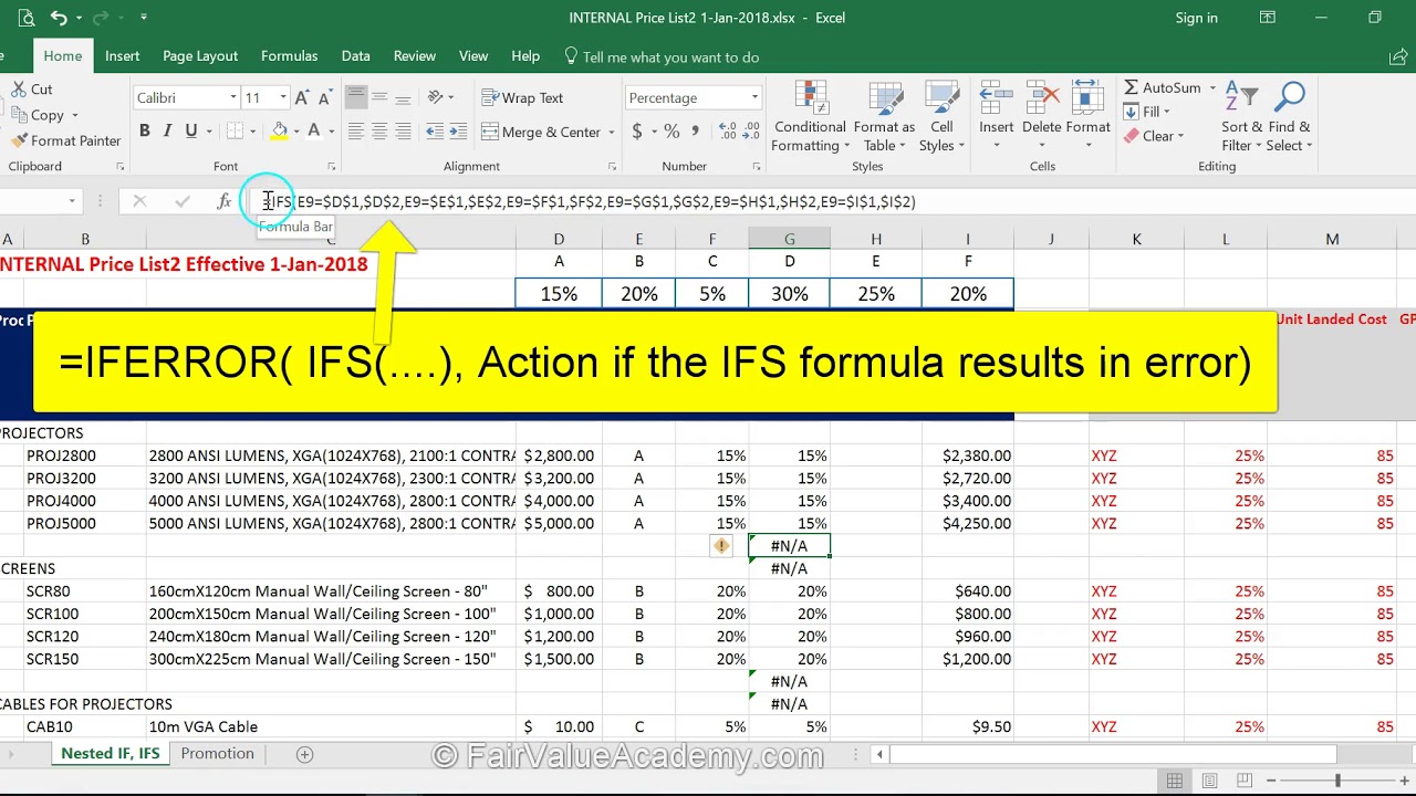 Excel 10 3 5 How to examine and remove #NA error in IFS Function - YouTube