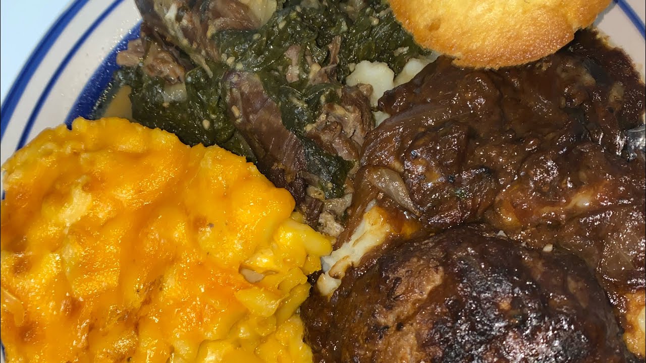 SOUL FOOD COOKING TUTORIAL ( Hamburger steak , candy yams , baked Mac ...
