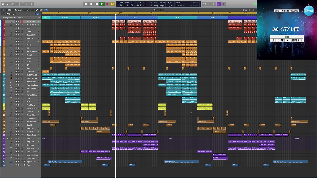 EDM Logic Pro X Template Big City Life - YouTube