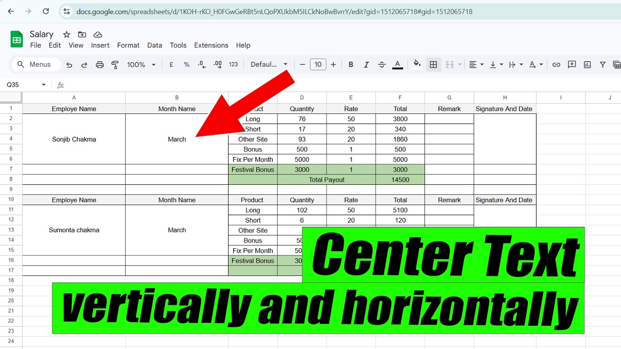 How to center text vertically and horizontally in google sheets - YouTube