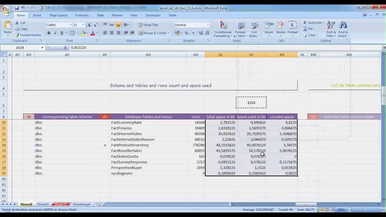Excel Sql Server Vba Table Columns Database Information Size Youtube 2212