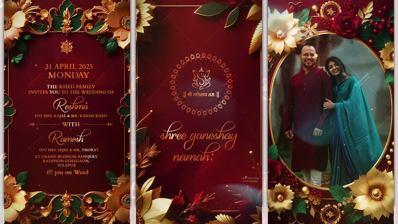 Floral wedding invitation video template | 3D wedding invitation ...