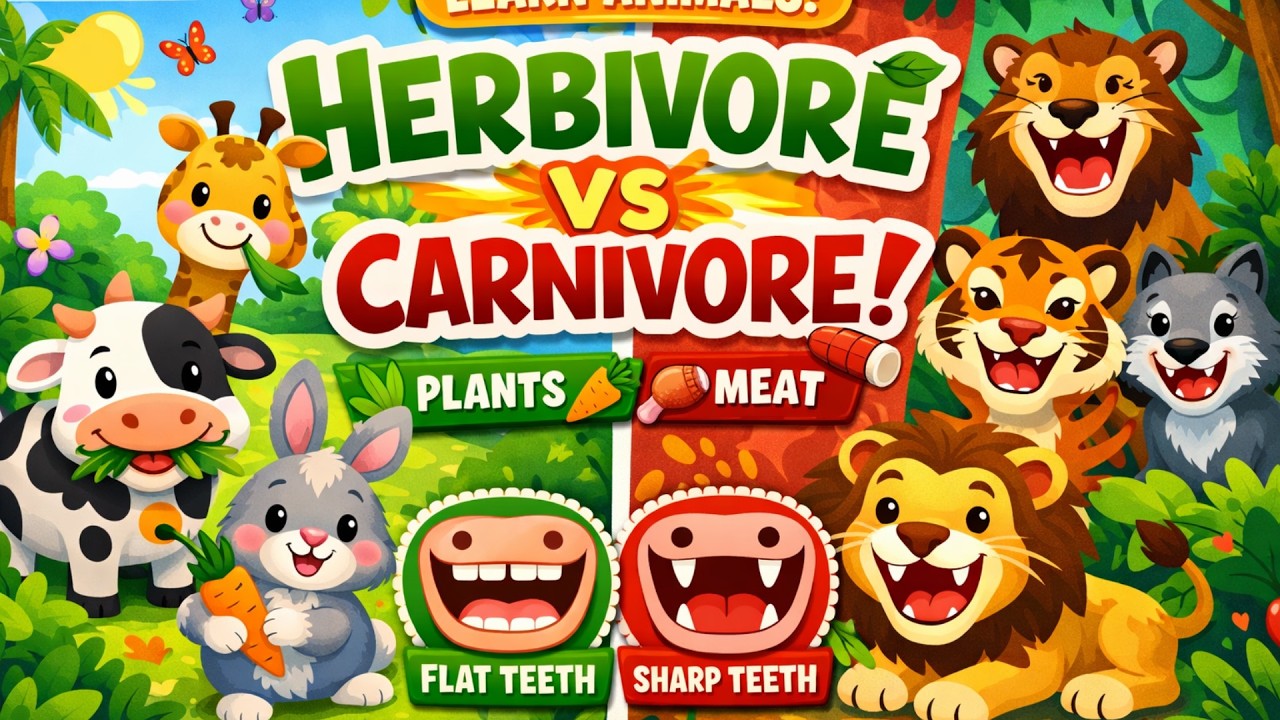 Herbivore vs Carnivore Animals 🌿🍖 | Animal Diets for Kids | Kids ...