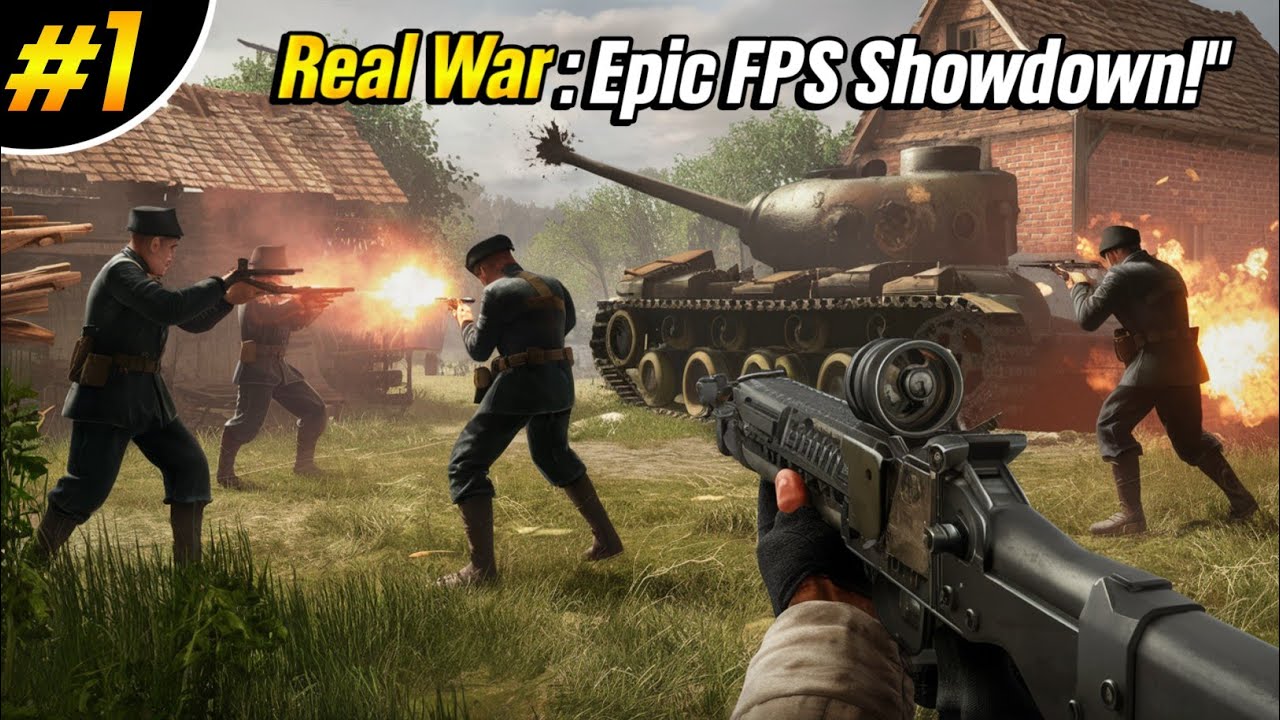 "Epic WW2 Battles" with intense explosions and gunfire, soldiers in ...