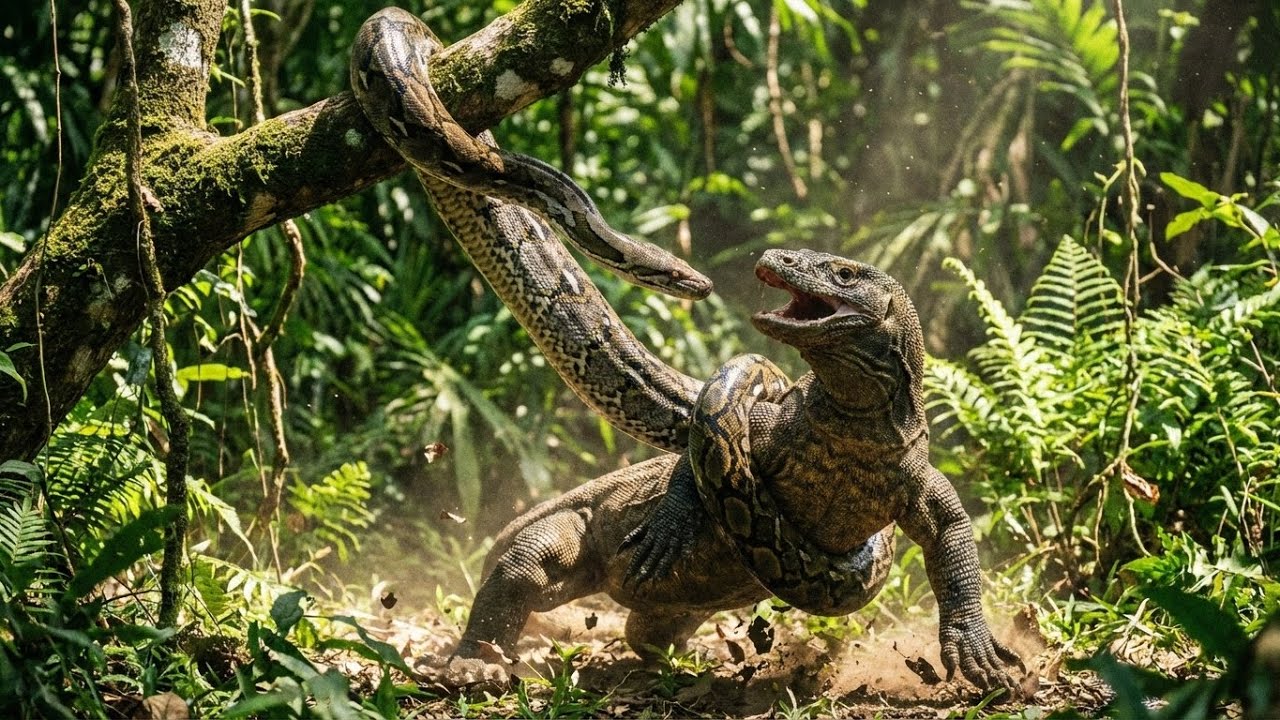 Komodo Dragon vs Giant Python – Extreme Wildlife Battle in the Jungle ...