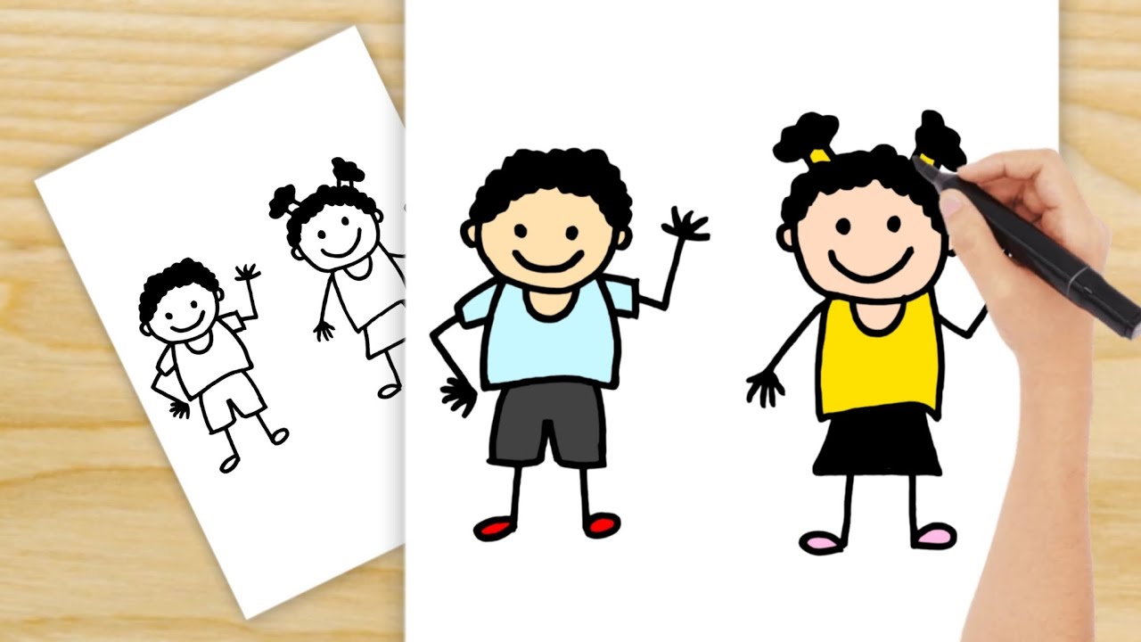 Step-by-Step: How to Draw Two Cartoon Friends | Easy Tutorial for Kids ...