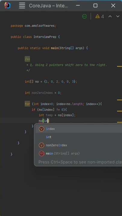 Using Two Pointers Approach Shift The Zero Towards Right Of An Array Java8 Coding Java Dsa