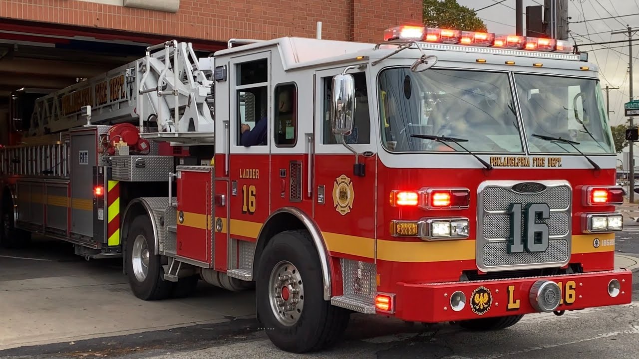 PHILADELPHIA FIRE DEPARTMENT TILLER LADDER 16 RESPONDING - YouTube