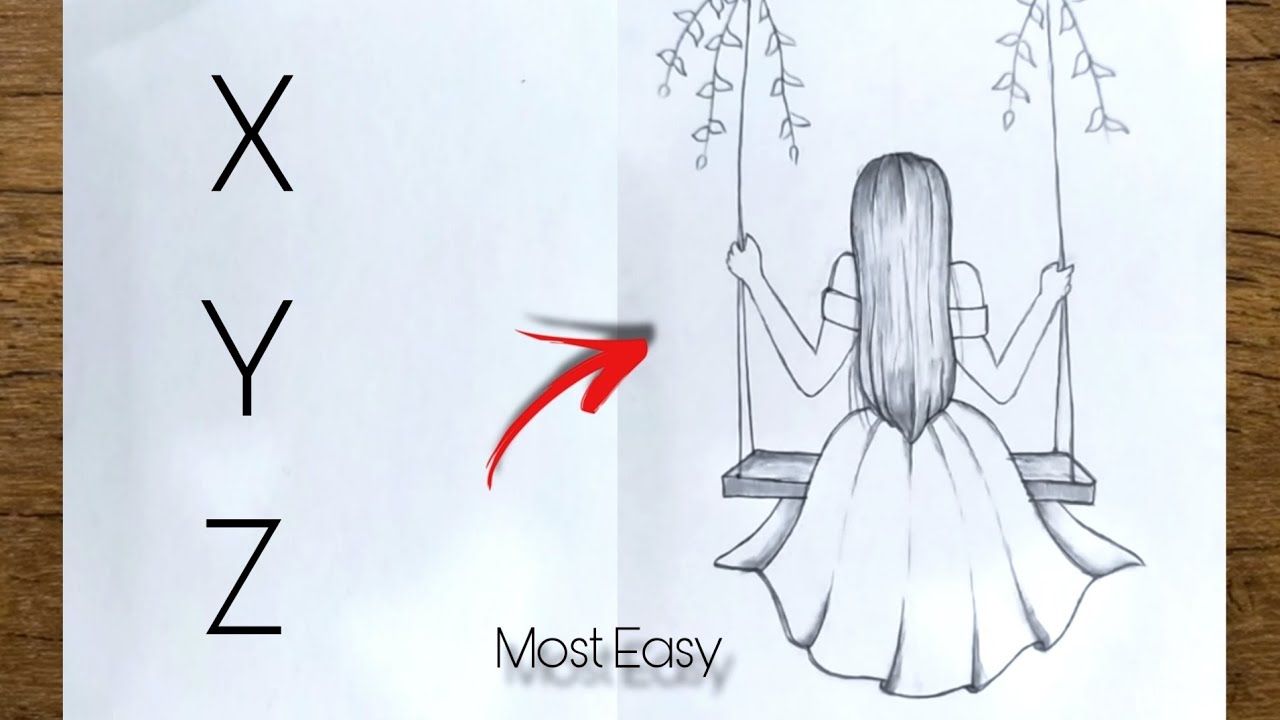 How to draw a girl on swing | Girl on swing drawing easy | Easy ...