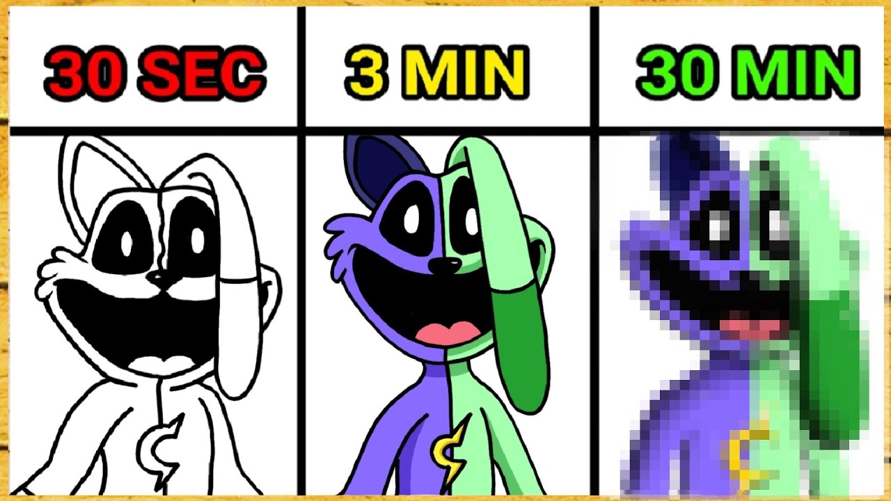 Drawing Catnap & Hoppy Hopscotch In 30 Sec, 3 Min, 30 Min Smiling ...