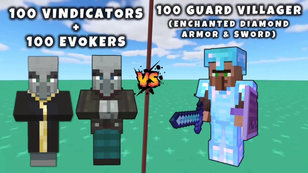 100 Vindicators + 100 evokers vs 100 Guard Villager in Minecraft! - YouTube
