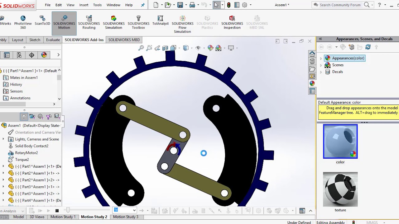 Drum brake motion analysis in solidworks - YouTube