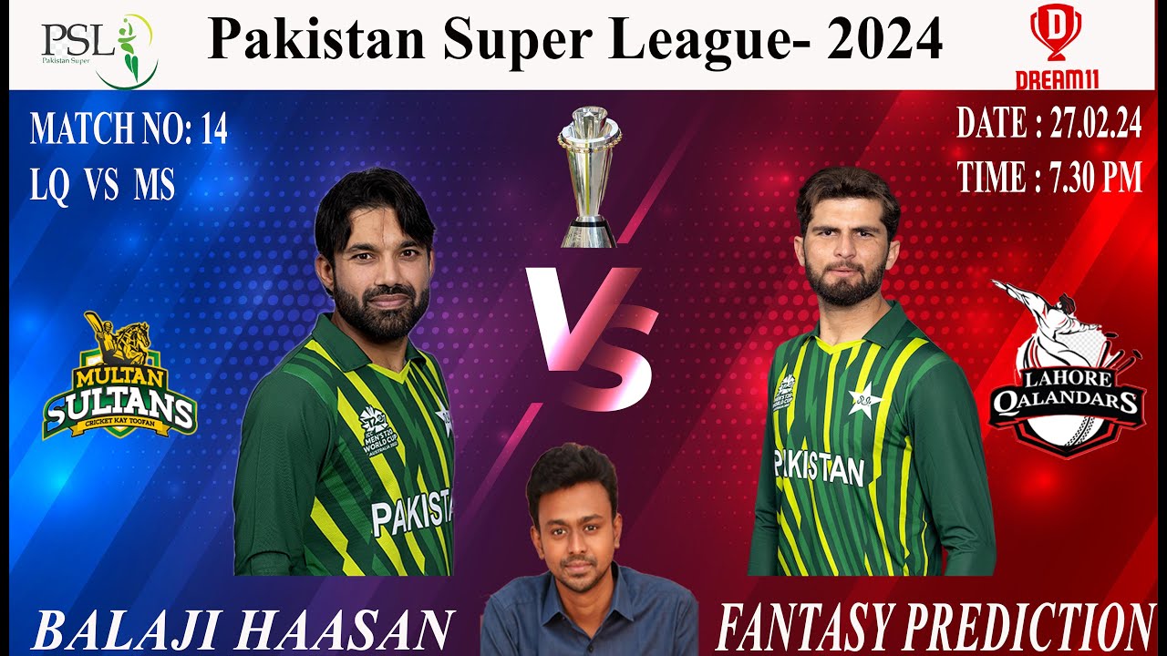 PSL T20, 2024 – Match no 14 , LQ vs MS , Balaji Haasan - YouTube
