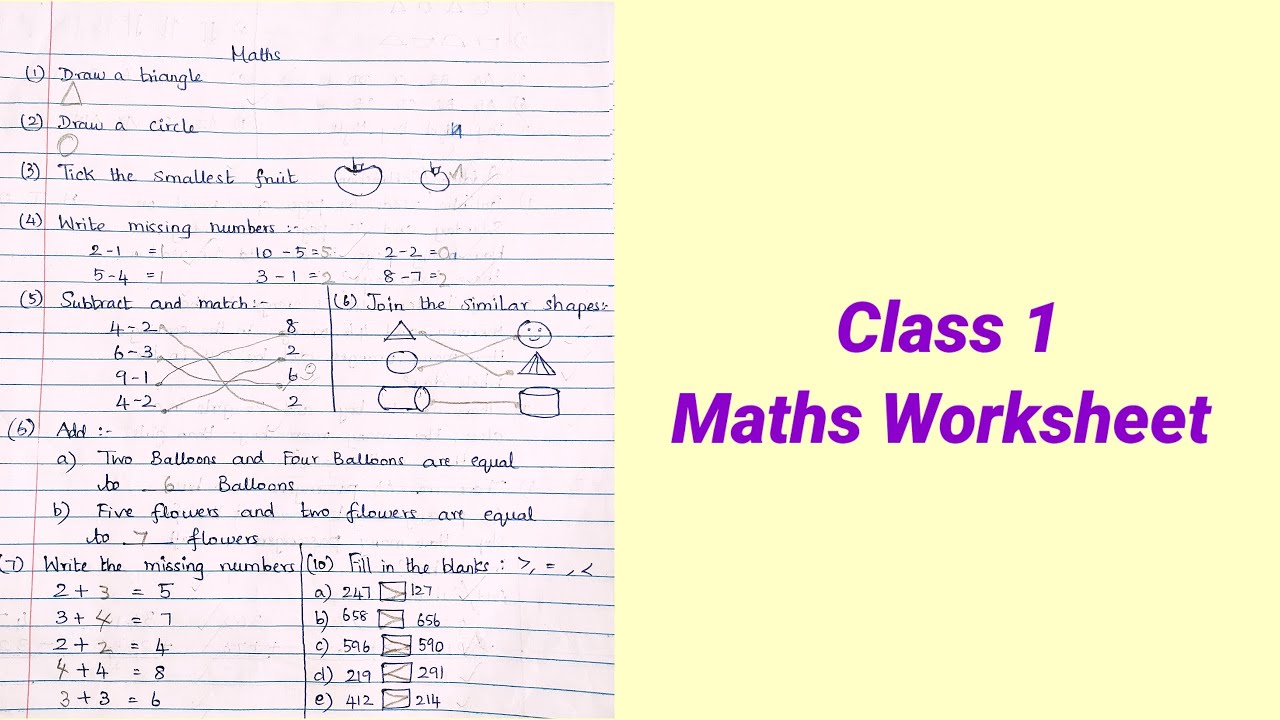 Class 1 / Maths Worksheet / Test paper - YouTube