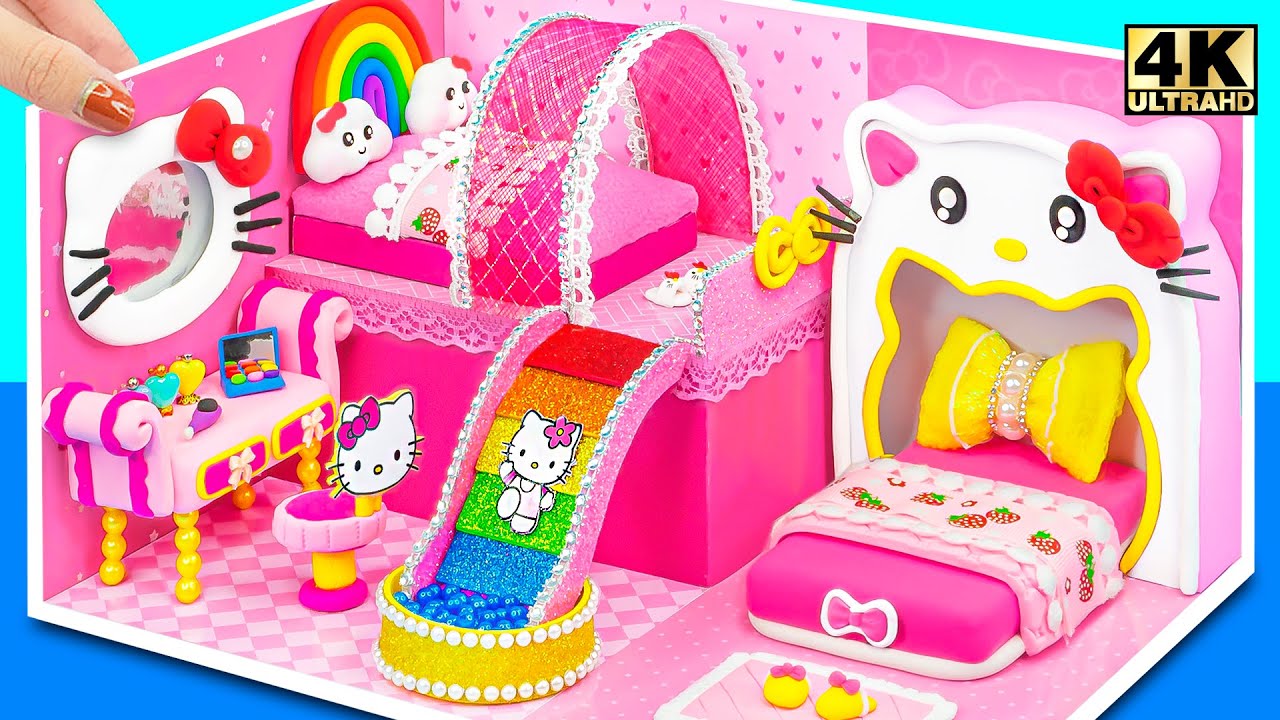 How To Make Pink Hello Kitty Bedroom with Cute Bed, Rainbow Slides ...