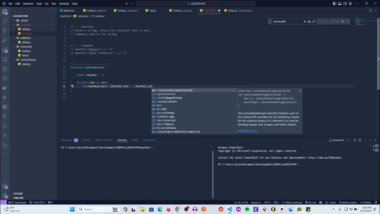 JavaScript Interview Question: How to Find the Most Common Character in a String (maxChar) - YouTube
