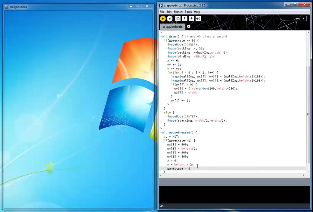 Make flappy birds in 50 lines of Processing Java/JS - YouTube