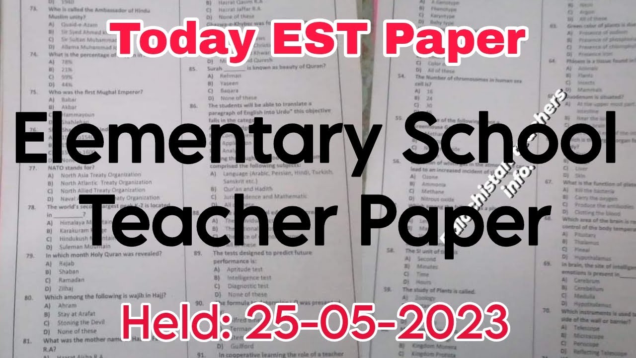 today est paper || elementary school teacher paper || zhob division est ...