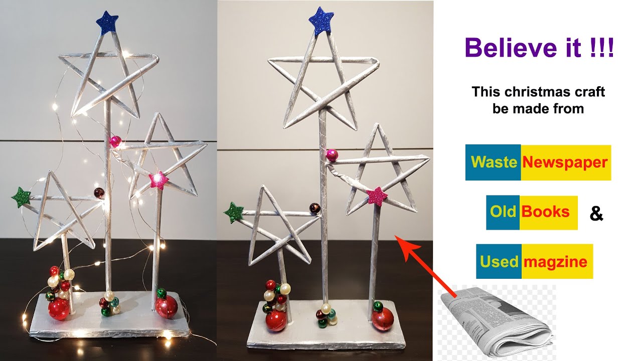 Christmas Decoration ideas l newspaper craft l newspaper Christmas ...