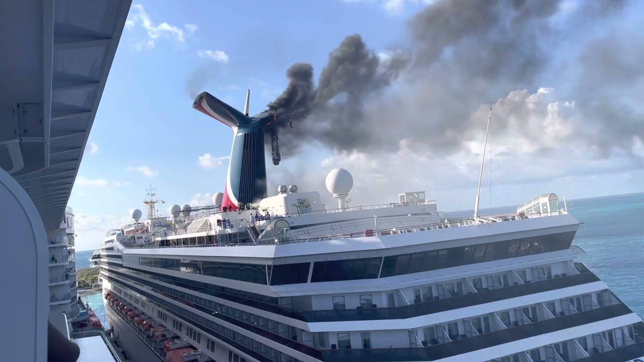 Fire in the funnel of the CARNIVAL FREEDOM - YouTube