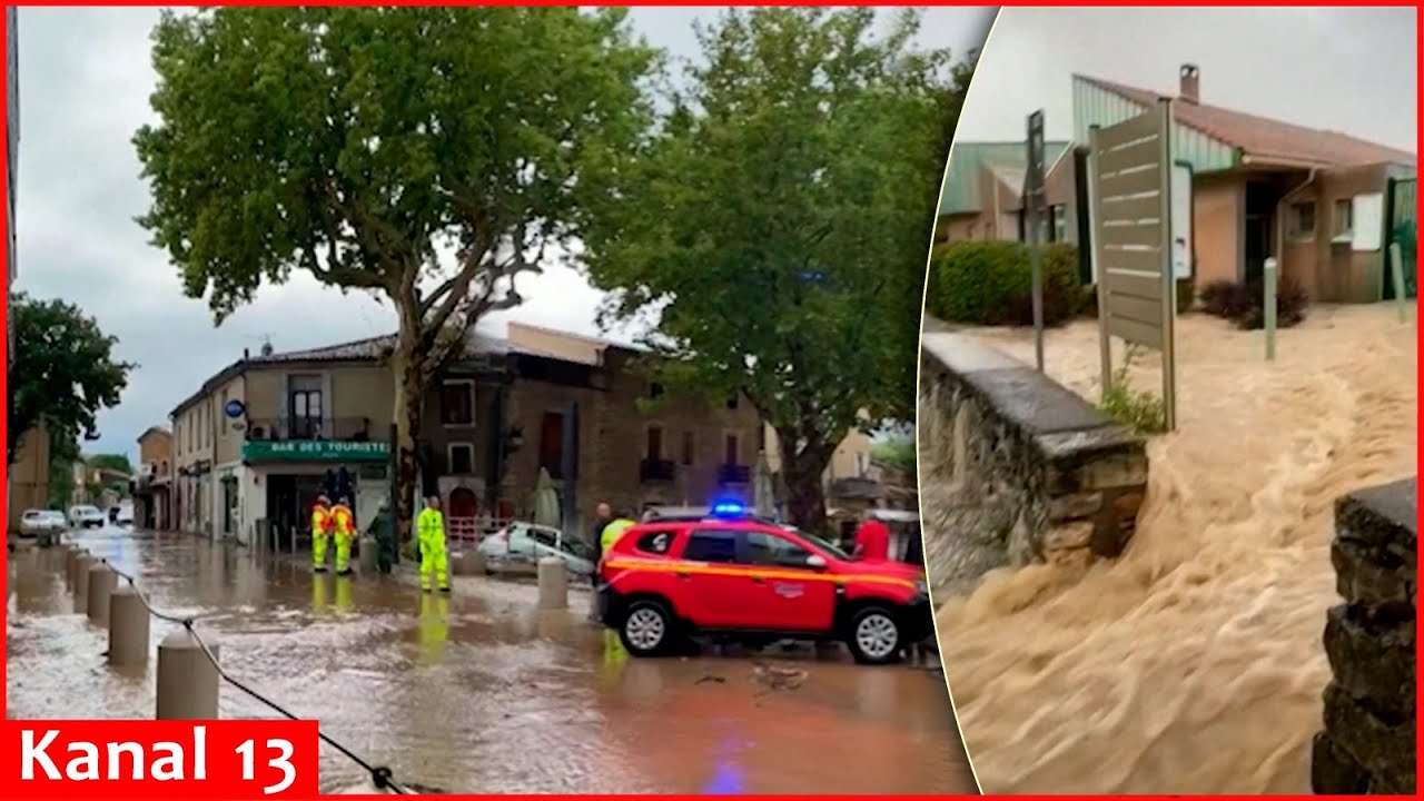 Floodwater rushes through streets in southern France during torrential ...