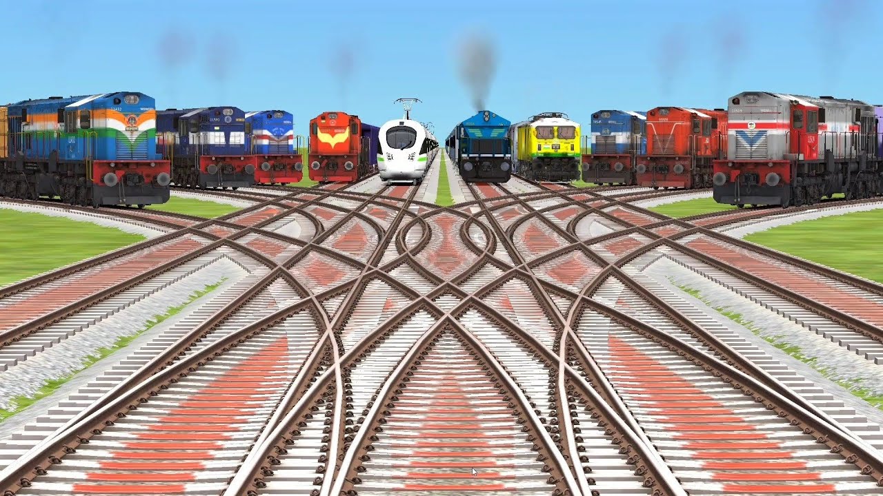X TRAINS CROSSING AT CORVED 🎁 BRANCHED RAILROAD TRICKS CORVED BRANCHED ...
