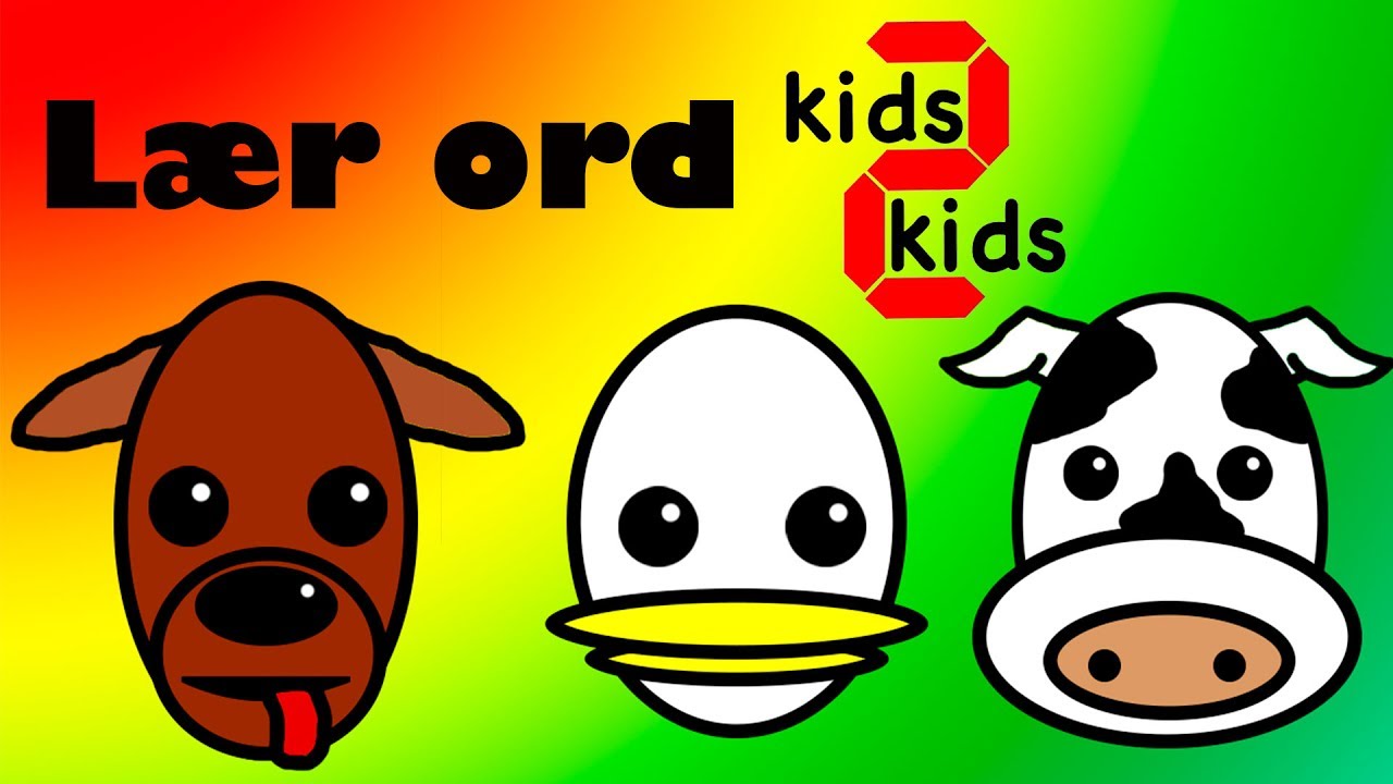 Lær dansk for børn. Frugt, grøntsager, biler, farver og dyrenes navne ...