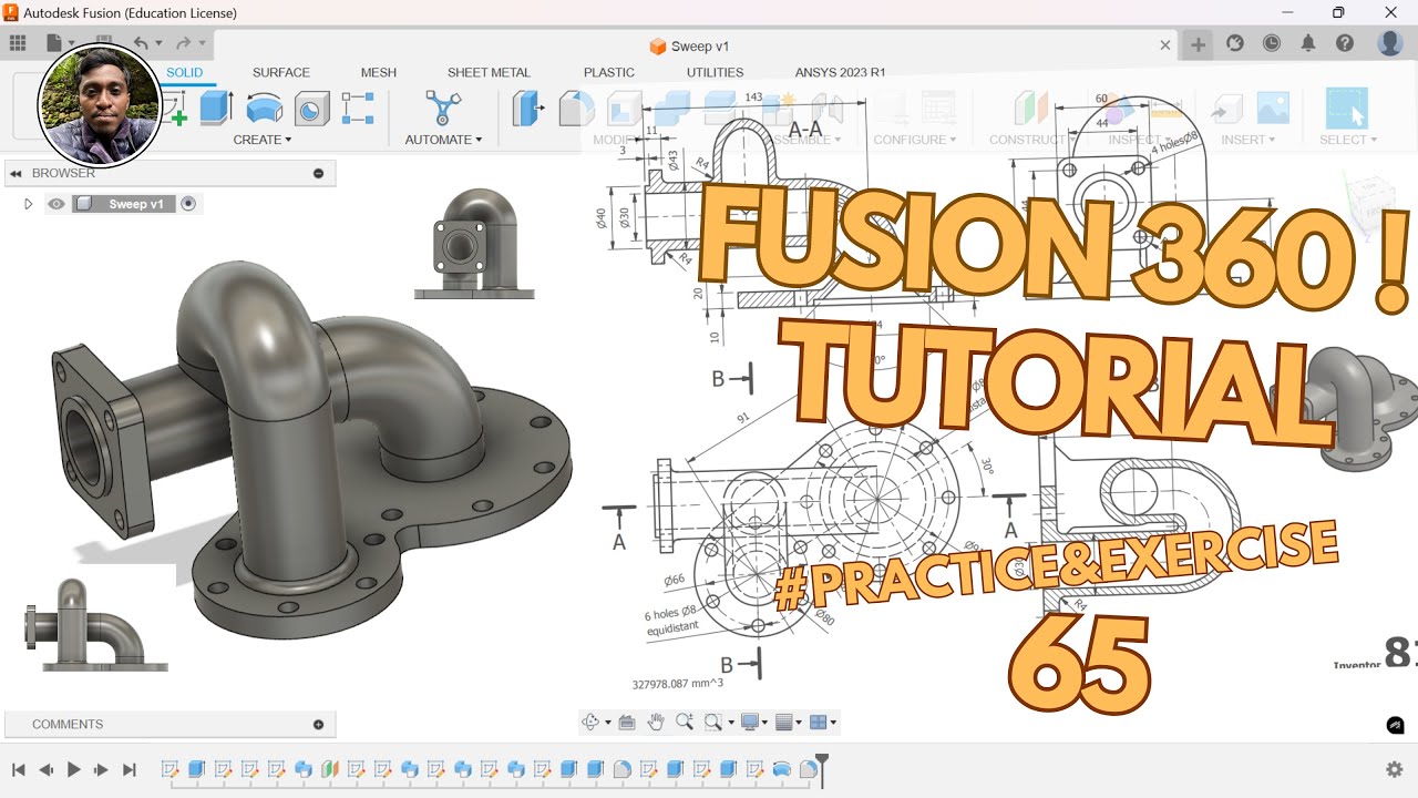 FUSION 360 SWEEP SOLID BODY EXERCISE - YouTube