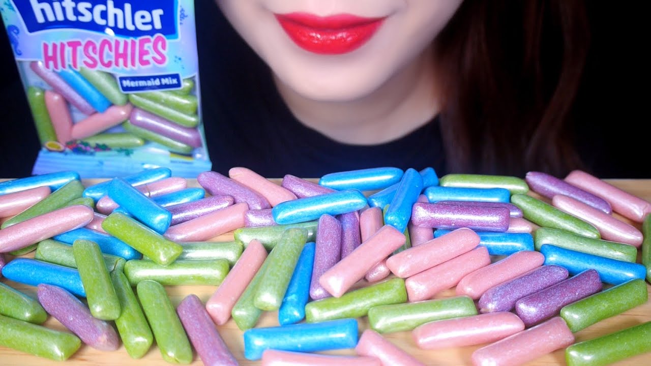 ASMR MERMAID JELLY CANDY HITSCHLER HITSCHIES 수수깡젤리 먹방 MUKBANG EATING ...