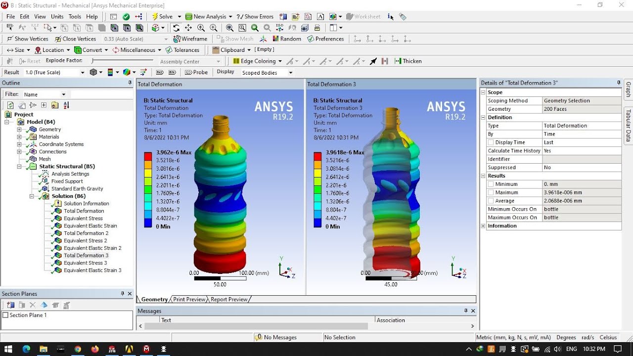 Analysis of water bottle in Ansys 19 || Ansys Workbench Static ...