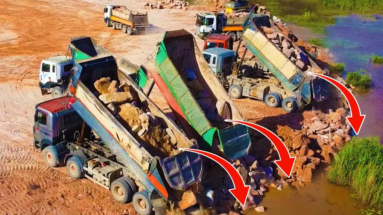 Best Mighty Powerful Bulldozer Show Technique Skill Operator Push Delivery Rock Dropping ...