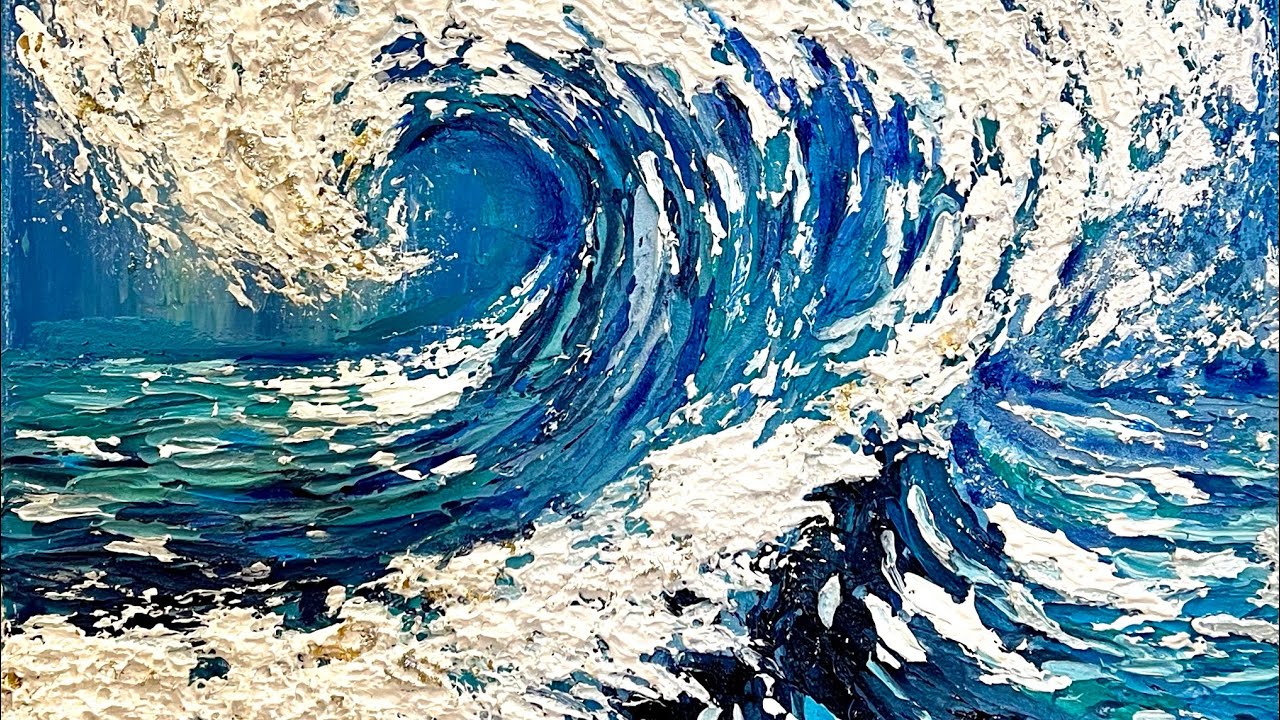 Painting with texture paste. Drawing a wave. Wave with texture paste.3d ...