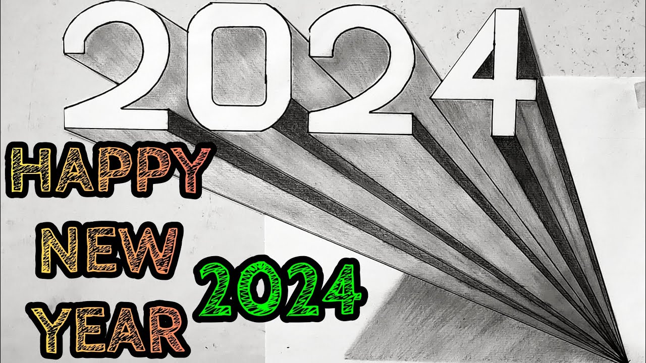 New year 2024 drawing||2024 3d drawing||happy new year 2024 drawing # ...