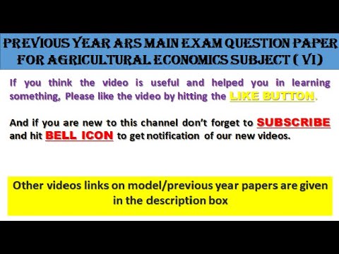 Previous Year ARS main exam Question paper For Agricultural Economics ...