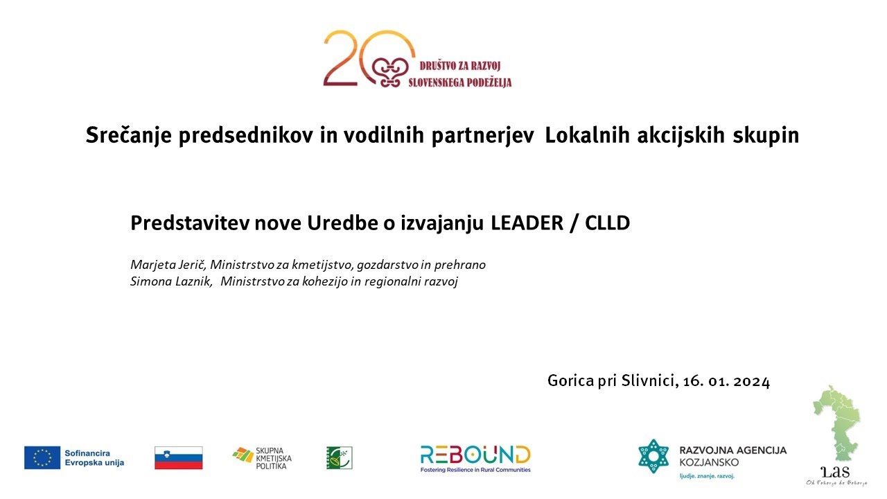 Predstavitev Uredbe o izvajanju lokalnega razvoja, ki ga vodi skupnost ...