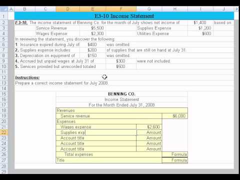 Preparing an Income Statement Using the Accrual Basis (E3-10) - YouTube