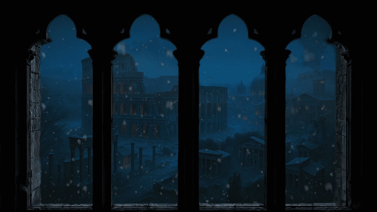 Frozen Ancient Rome Window View – Snowy Colosseum at Night - YouTube