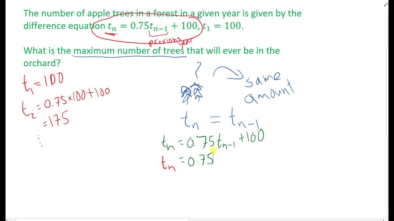 Difference Equations - Maximum Value Worded Problem - YouTube