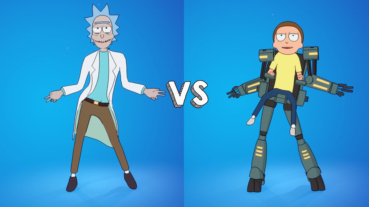 Mecha Morty Skin Vs Rick Skin Showcase with Emotes & Dances Fight ( 100 ...