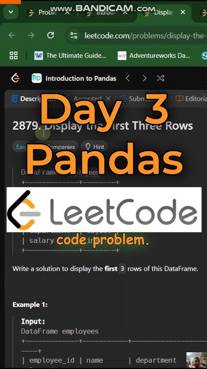 Day 3 Pandas Leetcode Get First 3 Rows Of A Dataframe Shorts Python Pythonprogramming