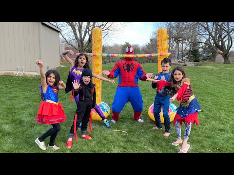 Superheroes Play Limbo Game challenge- family fun Activities