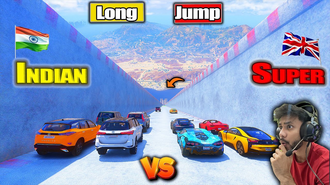 Indian Cars Vs Super Cars River Jump Challenge GTA 5 - YouTube