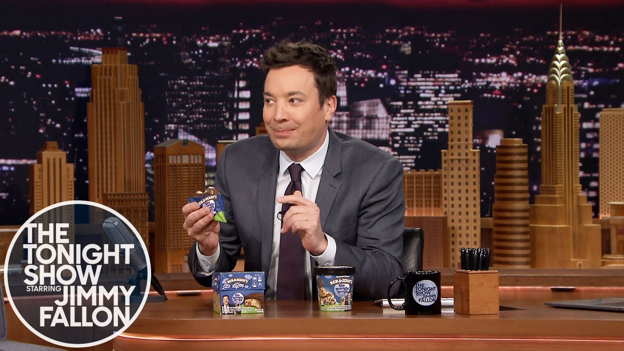 Jimmy Unveils Ben & Jerry's The Tonight Dough Pint Slices - YouTube