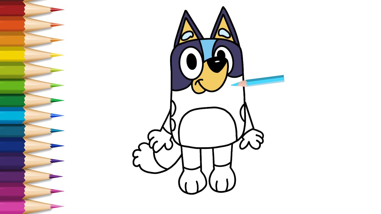 Draw and color bluey step by step | easy drawing for kids and toddlers ...