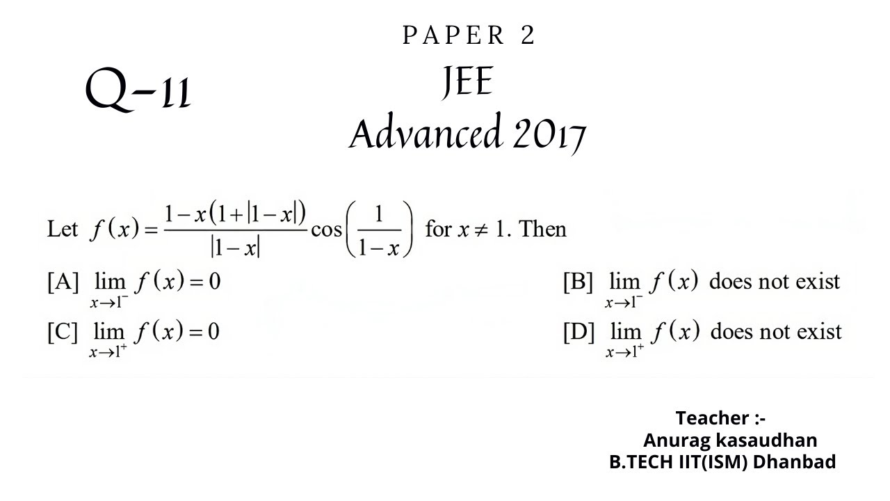 JEE Advanced 2017 Math Paper 2 (Q 11) solution | IIT JEE Maths | # ...